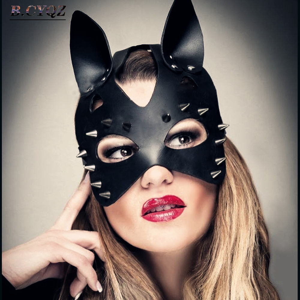 Uaang Sexy Mask Women Faux Leather Hollow Out Rivet Mask Gothic ...