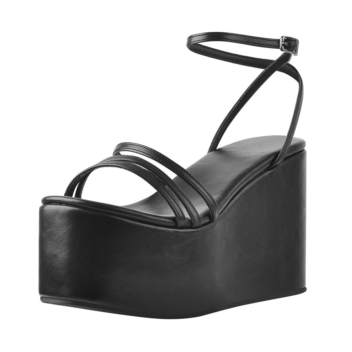 Goth Wedge Platform Black Slingback Ankle Strap Sandals
