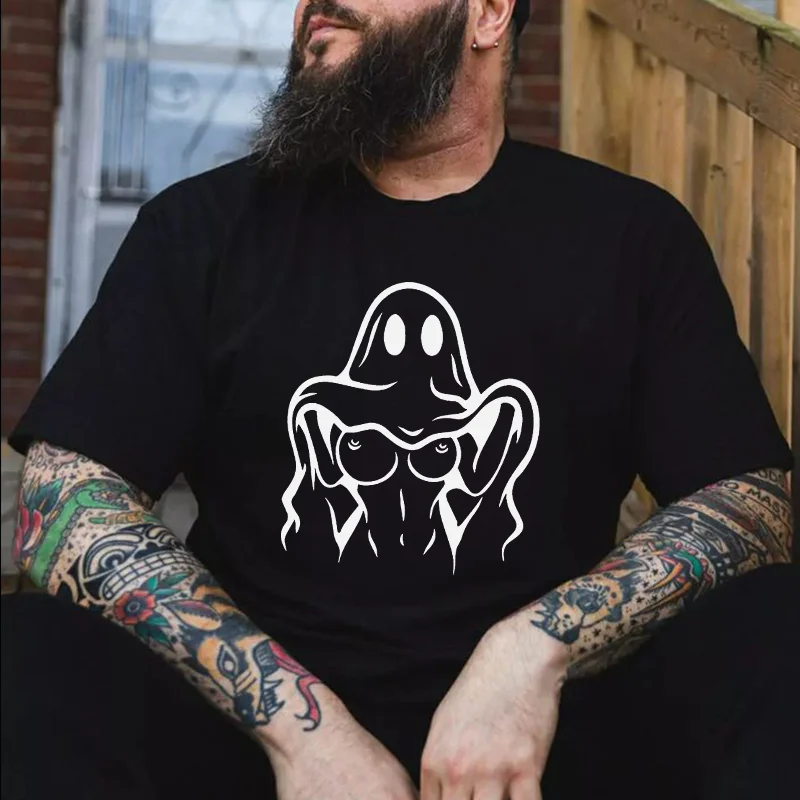 Naughty Ghost Sexy Boobs Graphic Print T-Shirt