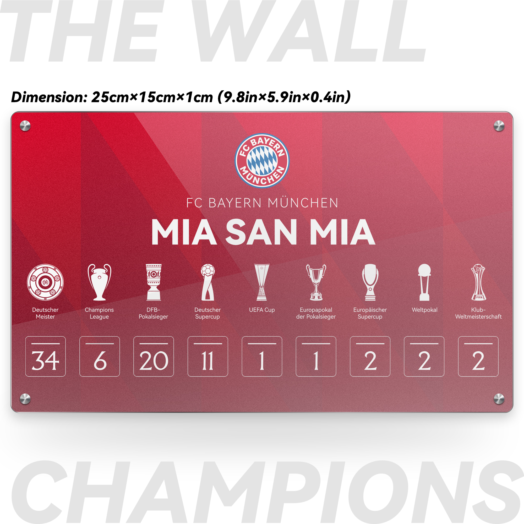 FC Bayern München CHAMPIONS WALL DESKTOP REPLICA with Easy Swop Numbers