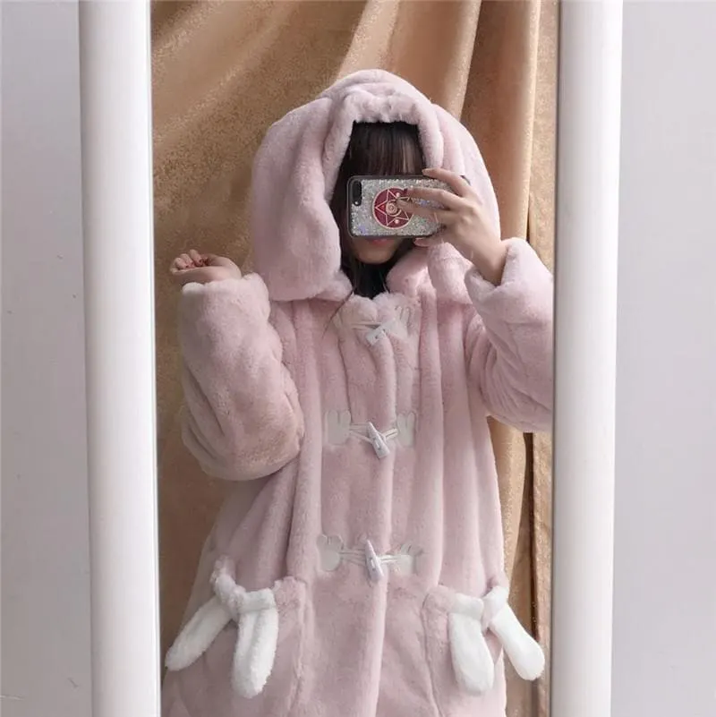 Pink Cute Fluffy Bunny Jacket Coat SP1710981