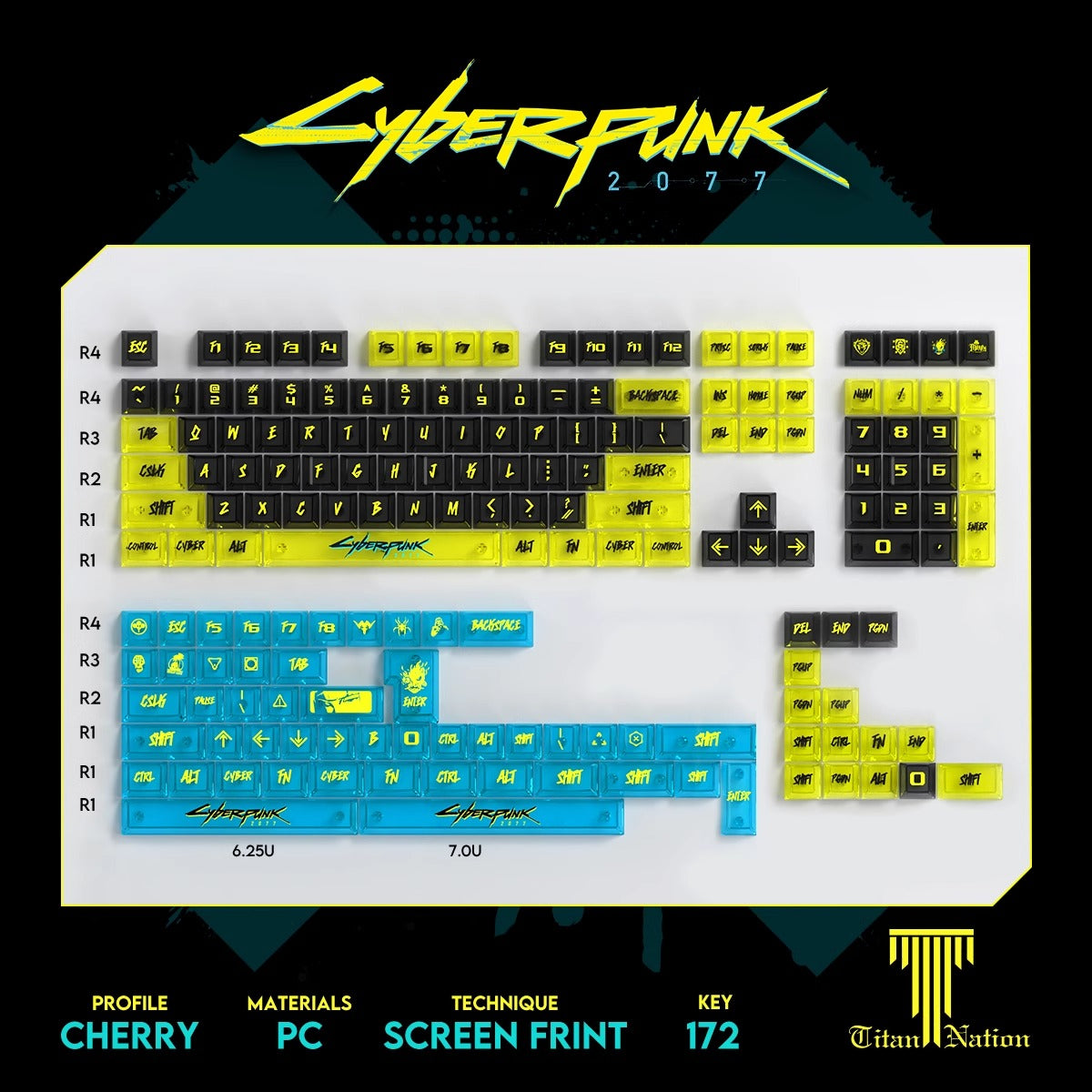 Cyberpunk Cyberpunk Theme 172-Key Full Set of PC Fully Transparent ...