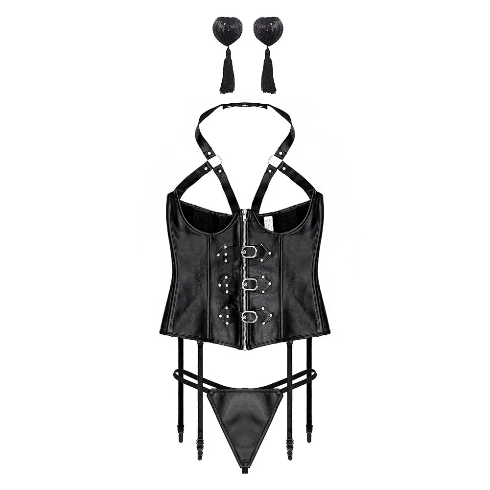 Uaang Palace Corset Black Leather Halter Shapewear underwear