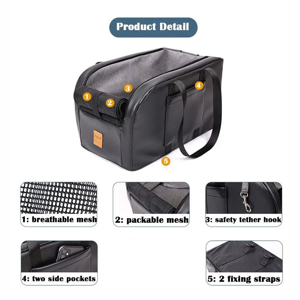 Full Leather Portable Center Console Lookout Pet Car Seat
