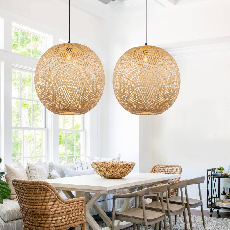 Hand-Woven Rattan Pendant Light | Bohemian Basket Lampshade | Warm ...