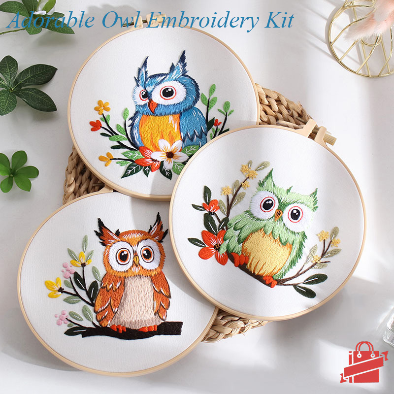UrCustomHUB - Adorable Owl Embroidery Kit: Craft Your Whimsical Masterpiece