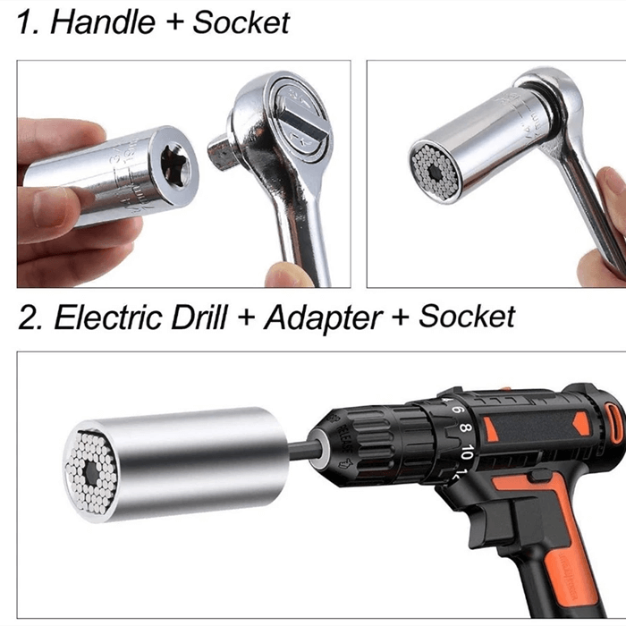 Adjustable Universal Socket with Power Drill Adapter: Unscrew Any Bolt