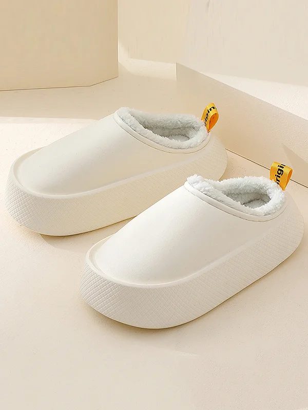 Home Non-Slip Keep Warm Velvet Waterproof Solid Color Slippers