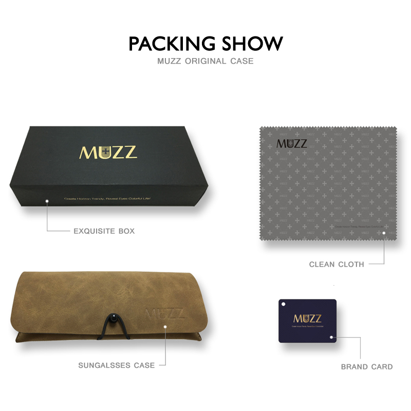 MUZZ High Quality Sunglasses Case Box Brand Design With Clean Cloth, Pu Box, MUZZ Card
