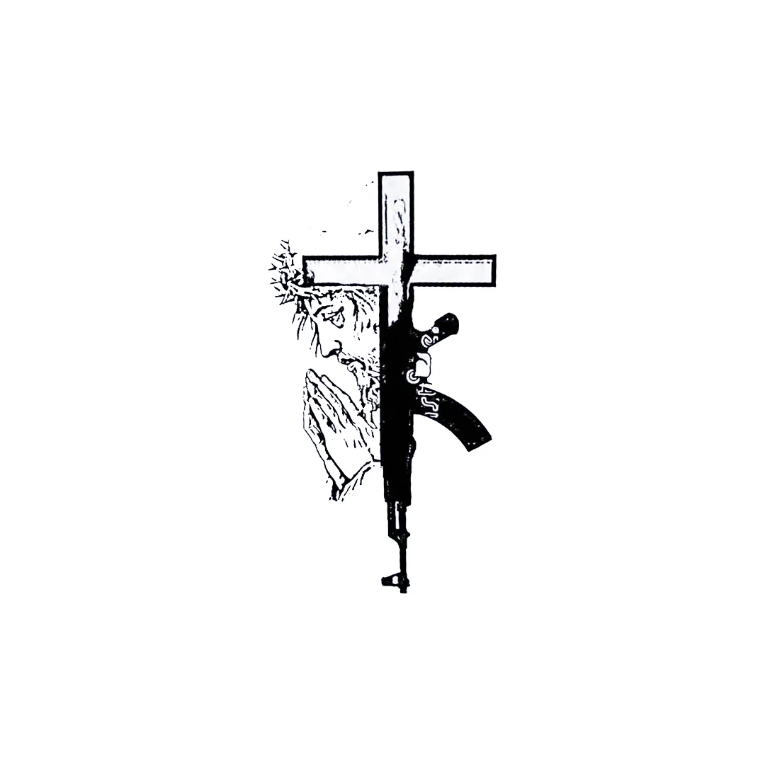 Gun Crucifix Jesus Praying White Print Hoodie