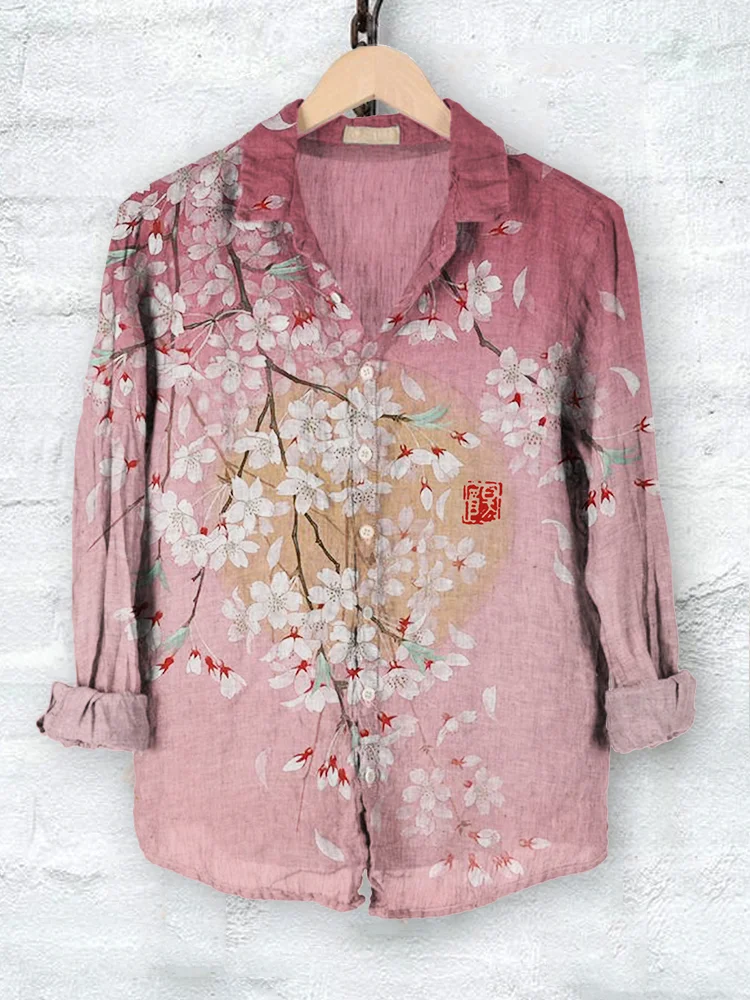 Cherry Blossom Full Moon Japanese Art Blouse