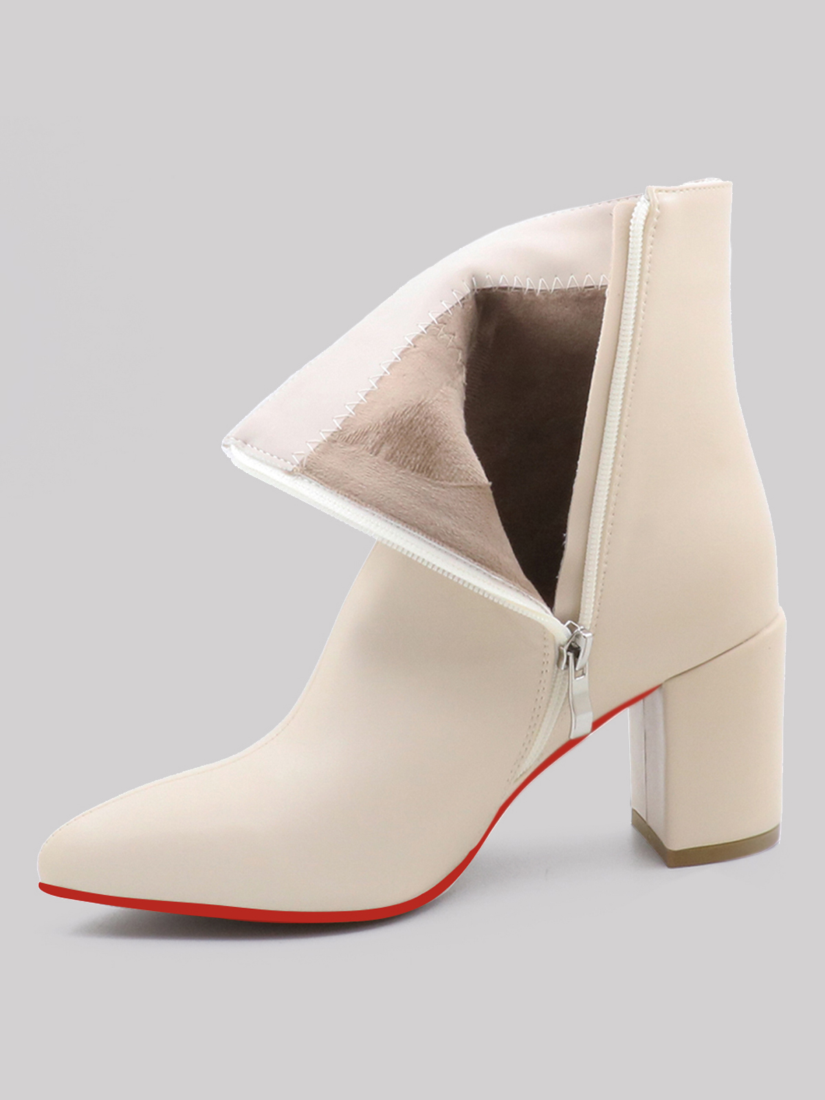 75mm Women's Ankle Booties Chunky Block Heel Pointed Toe Zipper Red ...