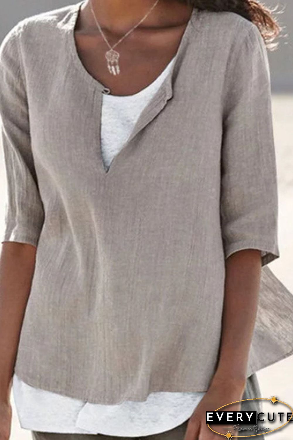 Fashion Simplicity Solid Split Joint V Neck Tops(12 colors)