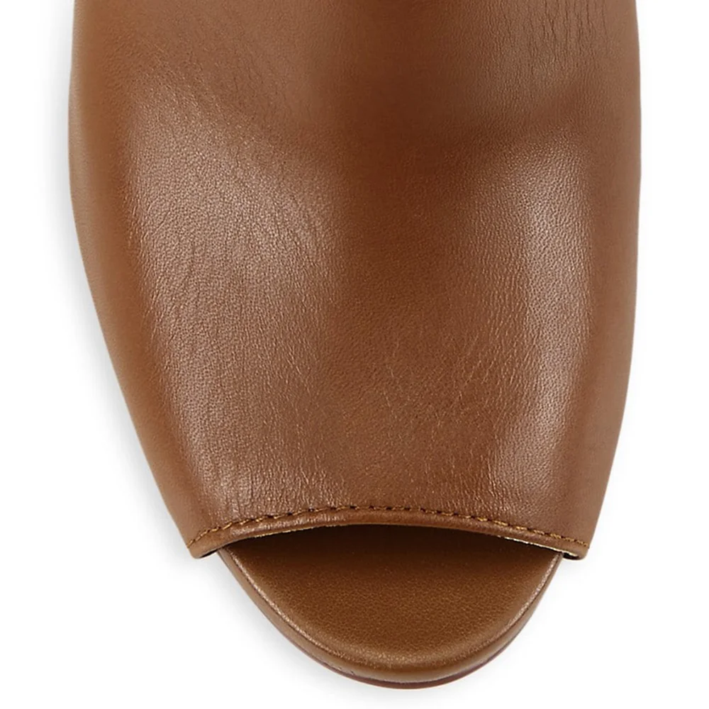 Brown Peep Toe 3'' Stiletto Heel Cut Out Ankle Boots with Buckle