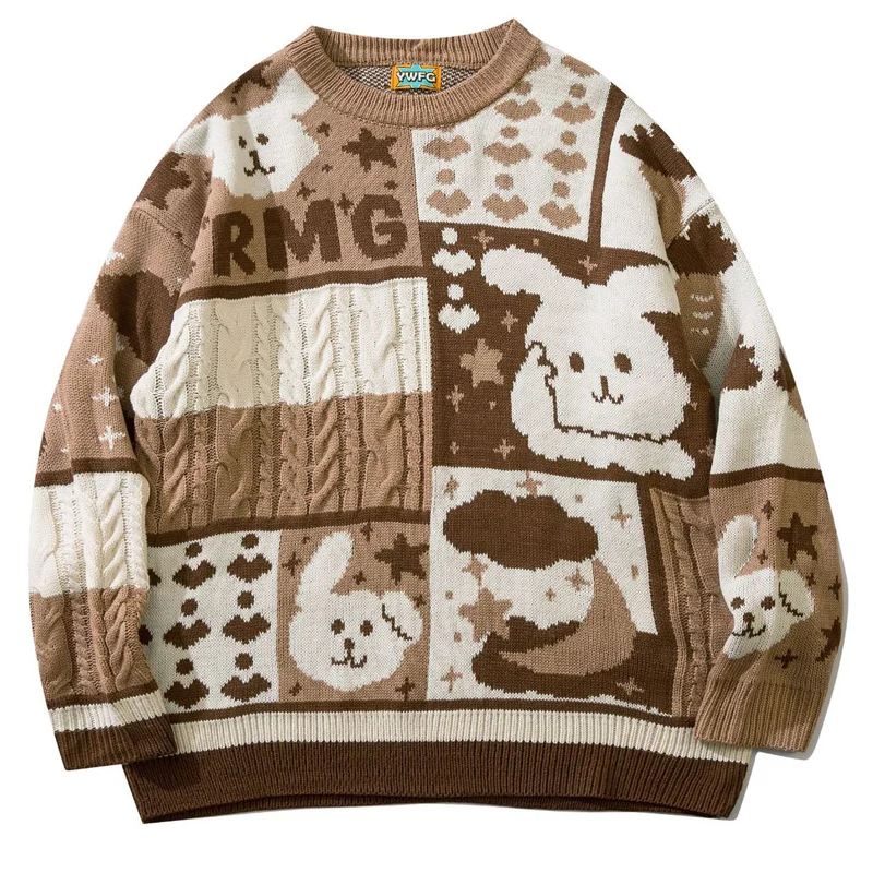CARTOON BUNNY JACQUARD CREW NECK SWEATER