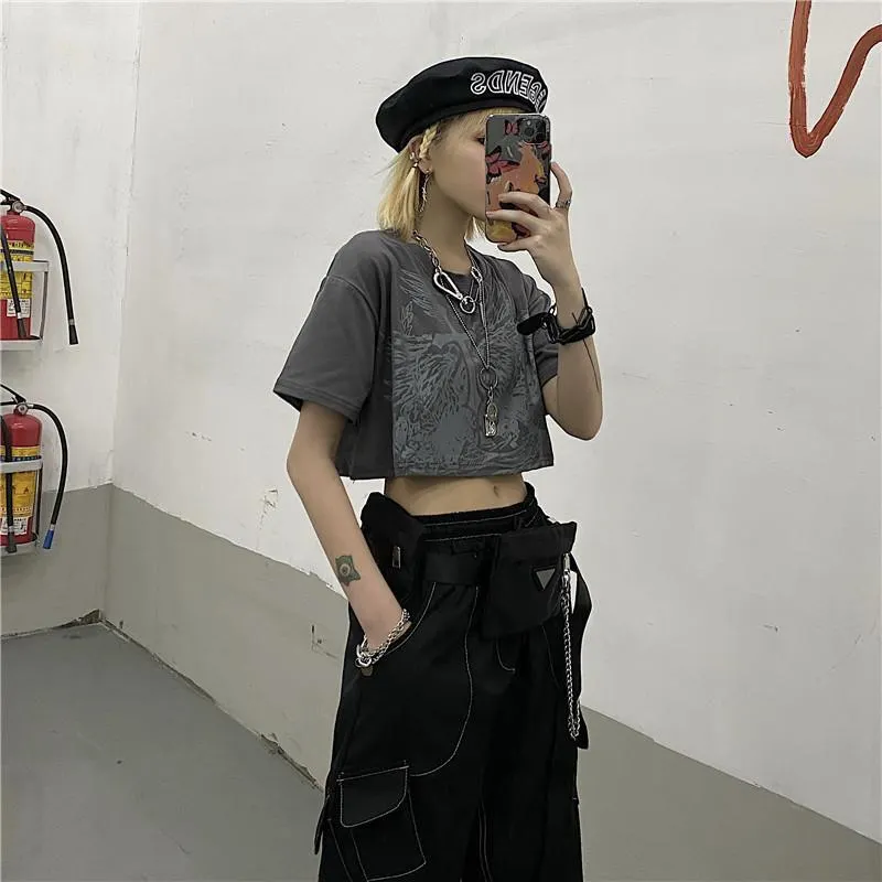 HARAJUKU CROSS PRINT CROP TOP