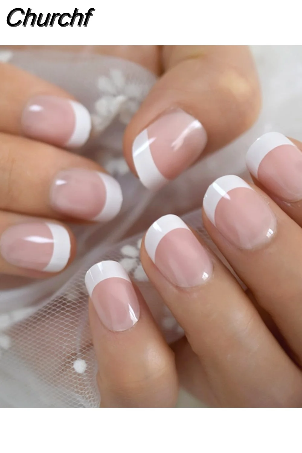 Churchf Acrylic French Nails Short Length Ombre Round French Tips ...