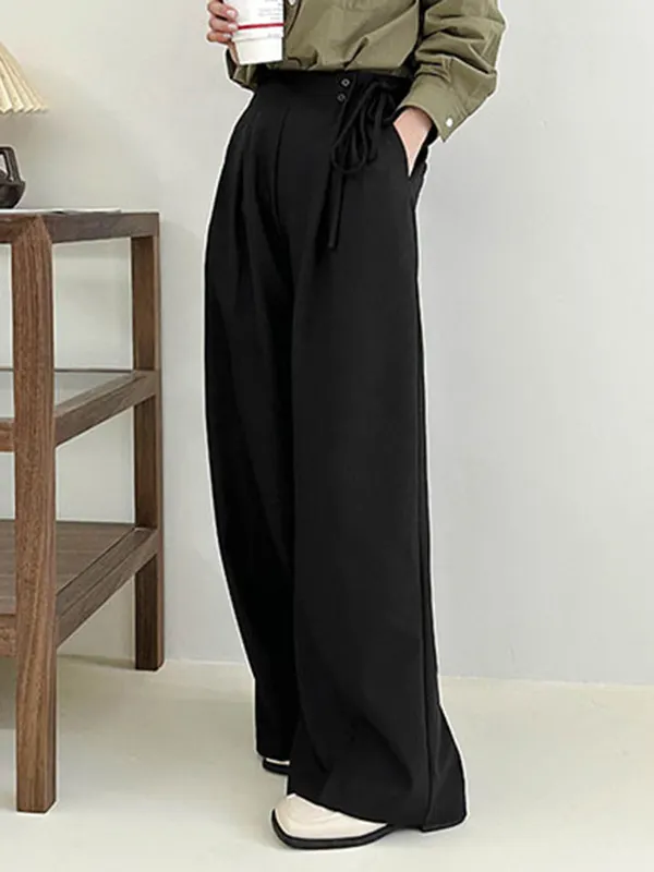 Sophisticated High-Waisted Lace-Up Suit Pants with Loose Fit and ...