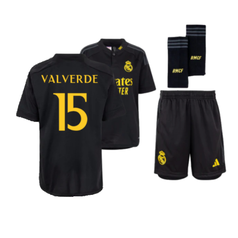 Real Madrid Federico Valverde 15 Third Shirt Kids Mini Kit 2023-2024