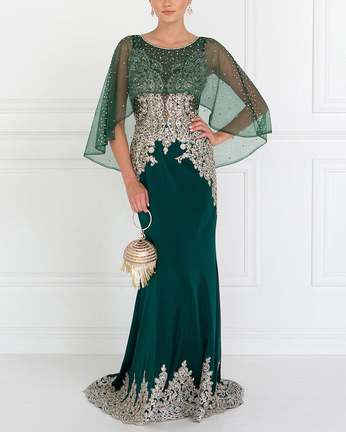 Long Formal Dress Evening Gown Cape Sleeves