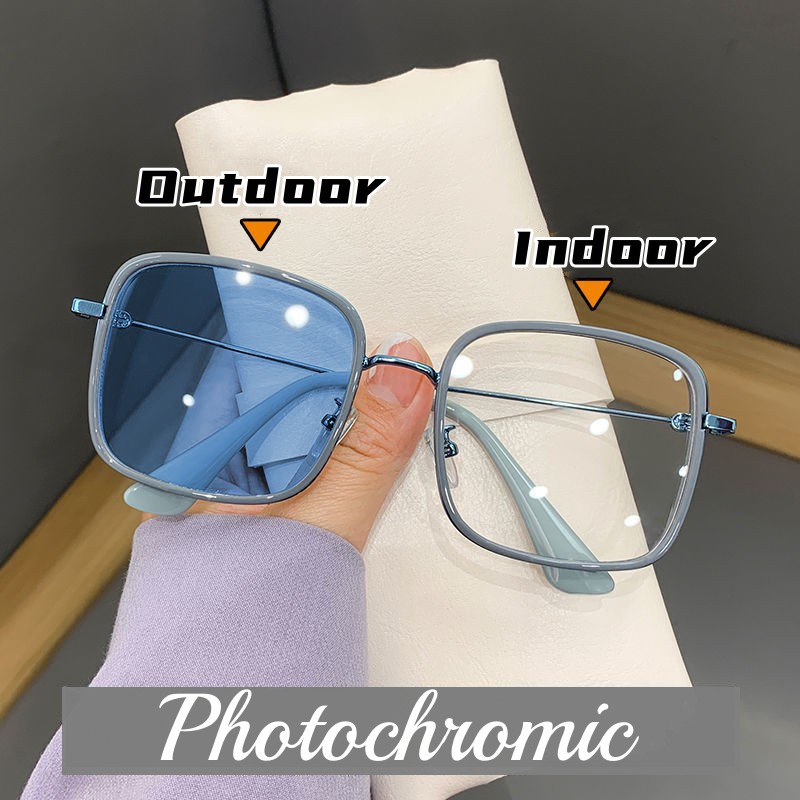 New Photochromic Myopia Glasses Trendy Oversized Color Changing ...