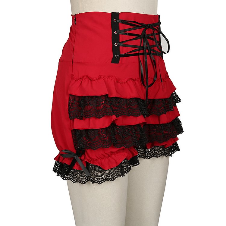 Lace Paneled Shirred Layered Shorts