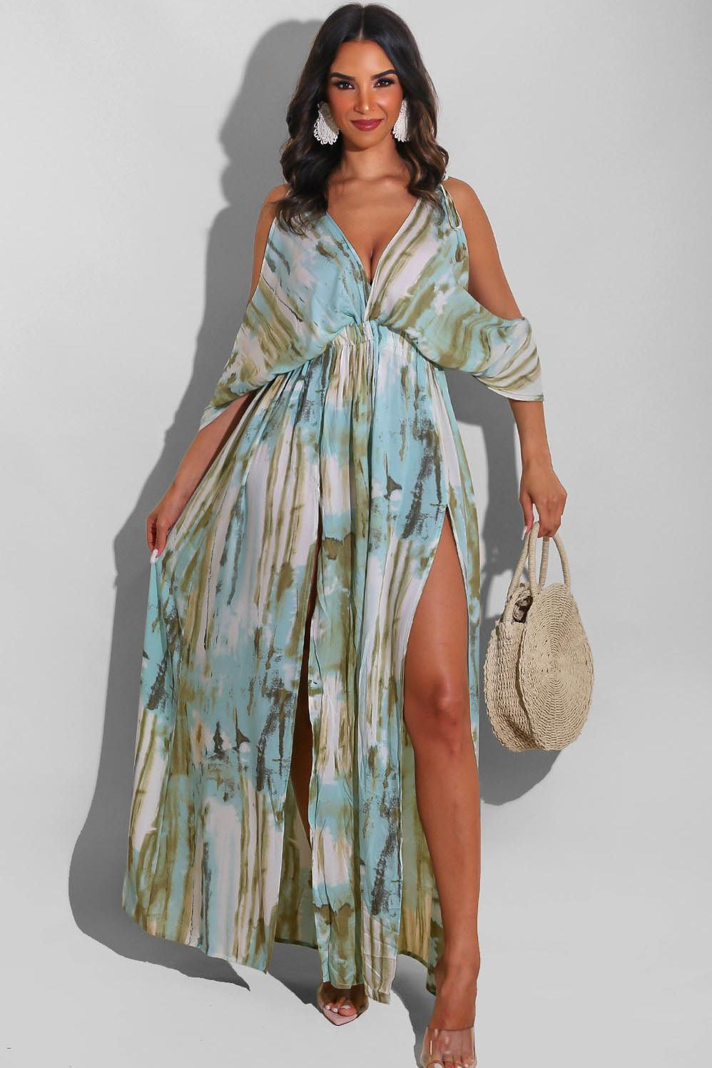 Off the Shoulder Slit Dresses Maxi Back Open Elegant Dress GREAT DAY