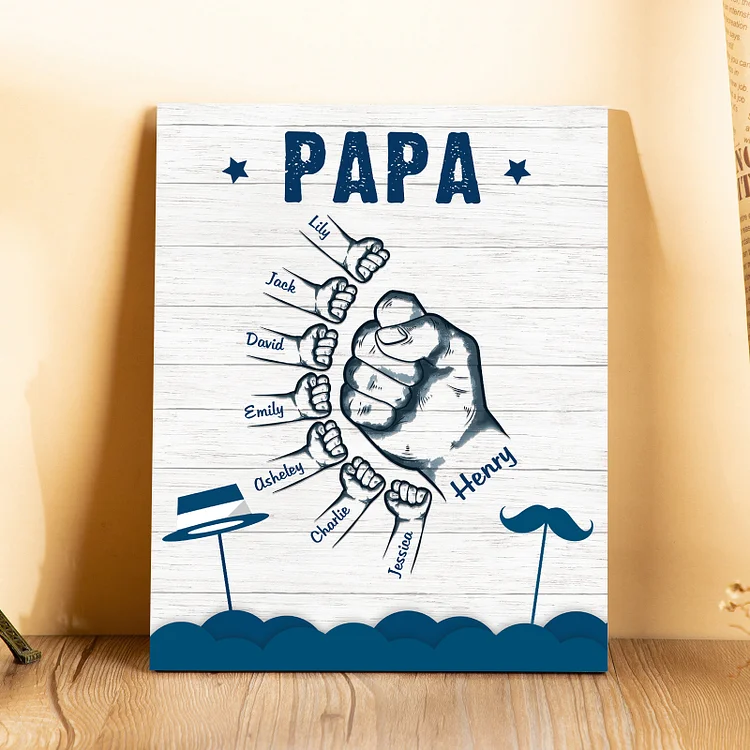 Jessemade FR À Mon Papa/Papi-Cadre en Bois Poings 8 Prénoms Personnalisés avec Texte