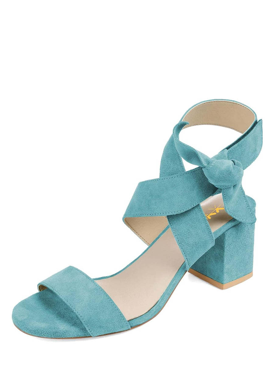 XYD Turquoise Vegan Suede Open-Toe Slingback Block Heel Sandals