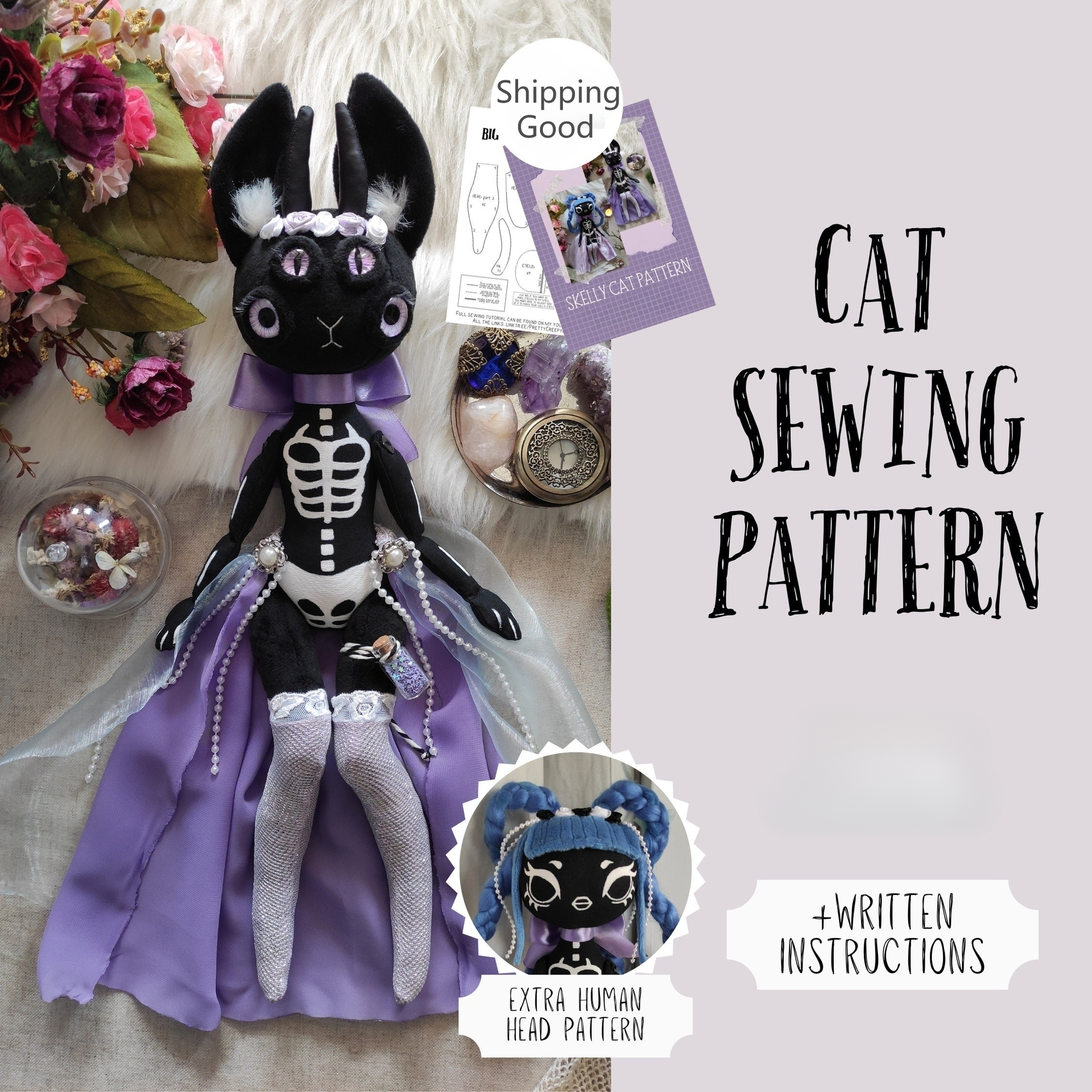 Creepy Sprite Cat Doll Templates-With Instructions