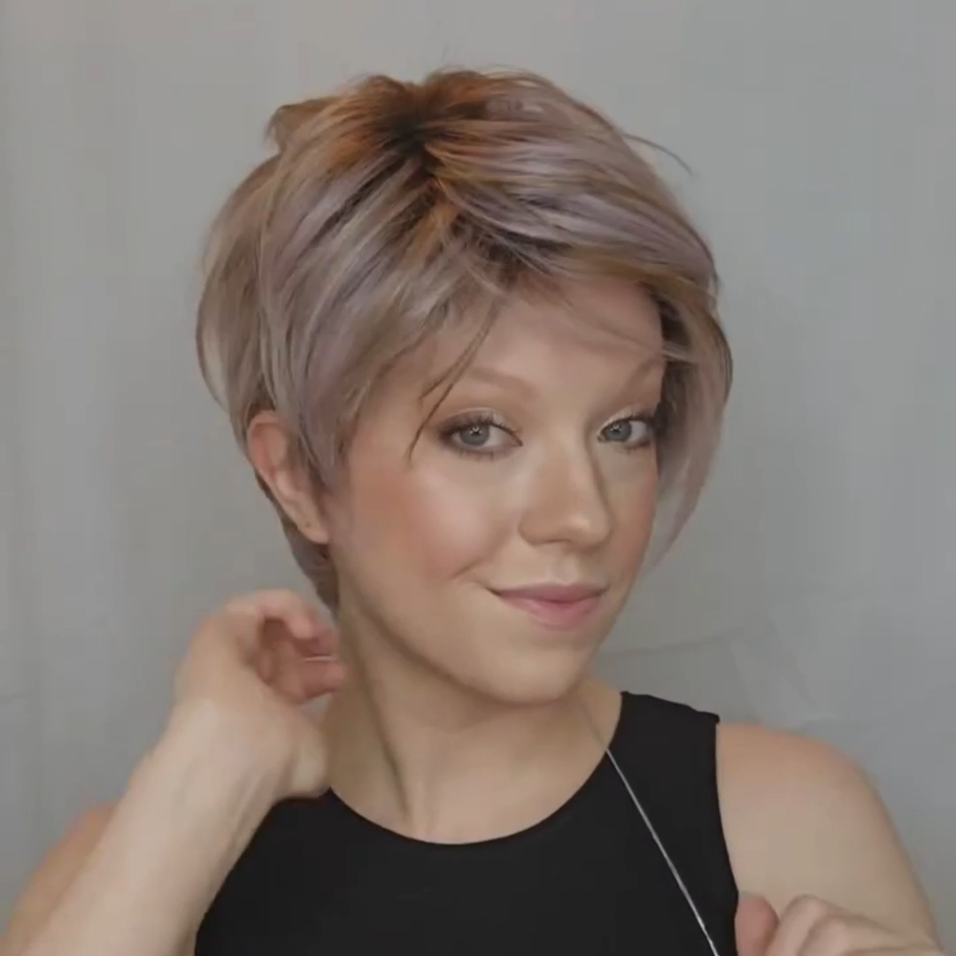 Realistic Fluffy Pixie Cut Short Wig in Lavender Rooted – Soft ...