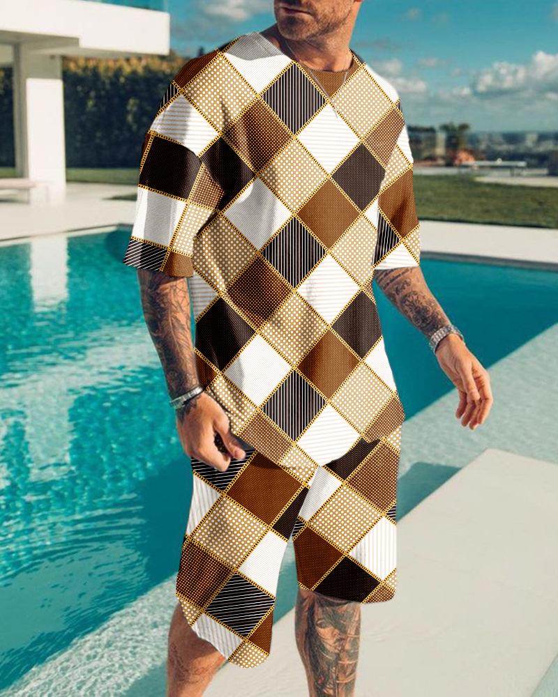 Simple Men's Geometric Pattern Printing Suit