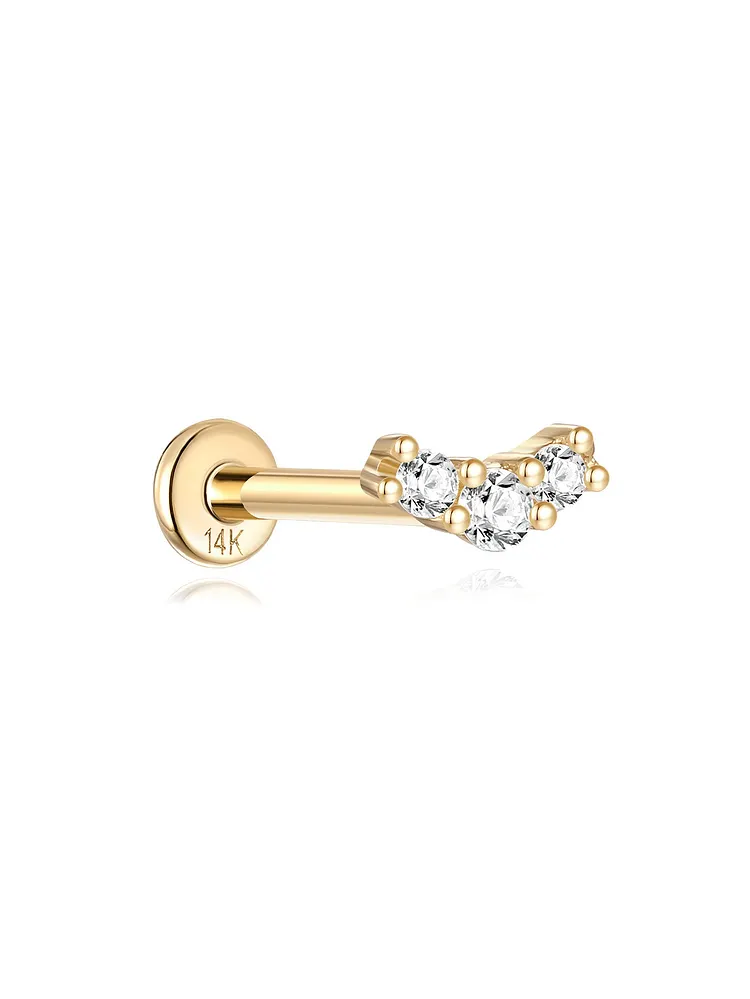 14K Solid Gold Pave Curved Ear Piercing Stud