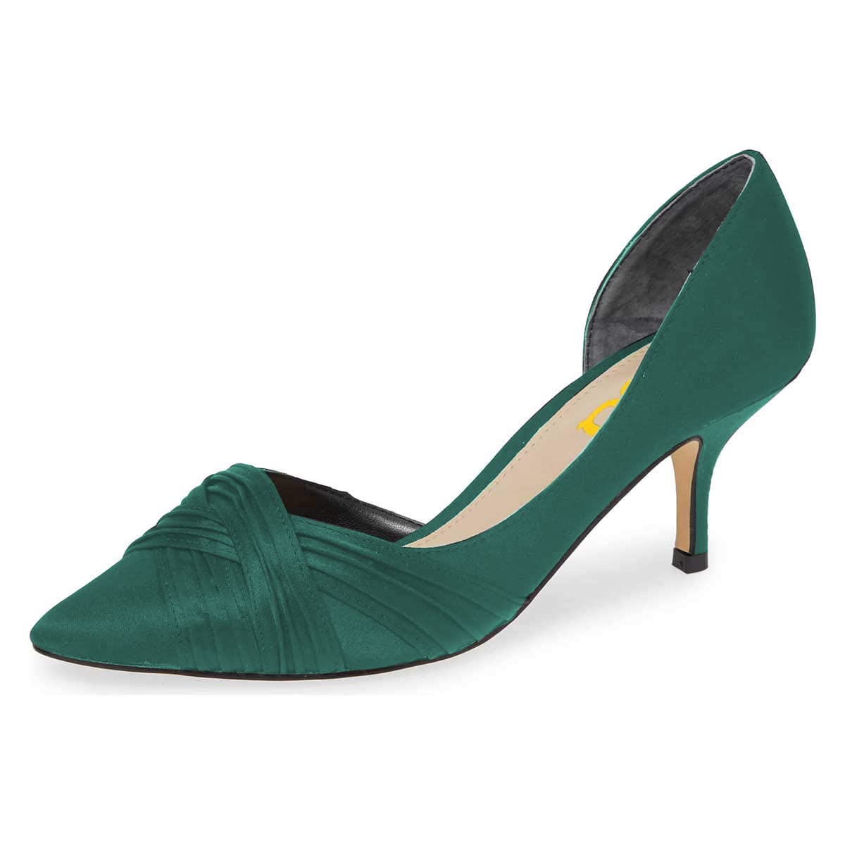 Green Satin Pointed Toe Kitten Heel Sophisticated Elegant Pumps