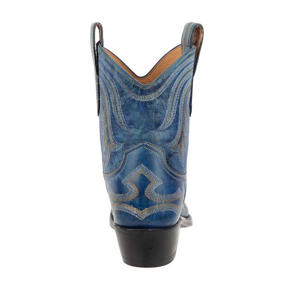 Blue Snip Toe Chunky Heel Embroidered Western Boots for Women