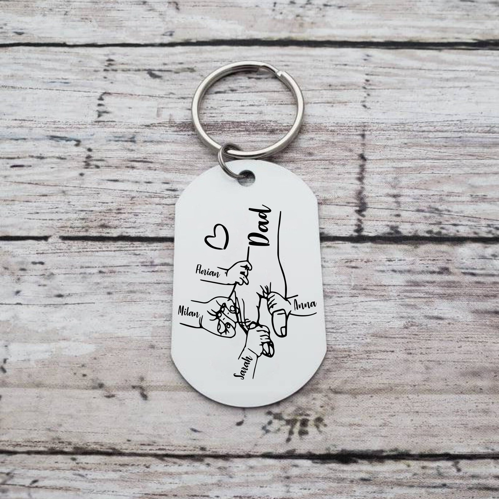 4 Names - Personalised Name Keychain Holding Hands Keychain Father's ...