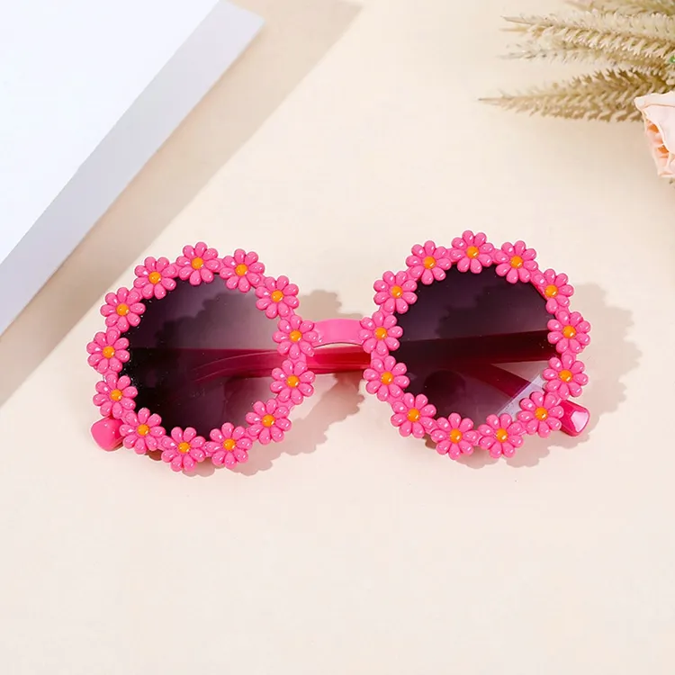 Children Cute Daisy Sunflowers Sunglasses UV400 Round Frame Kids ...