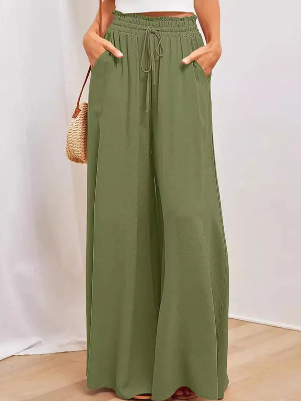 High-Waisted Loose Drawstring Pants with Elastic Waist and Pockets