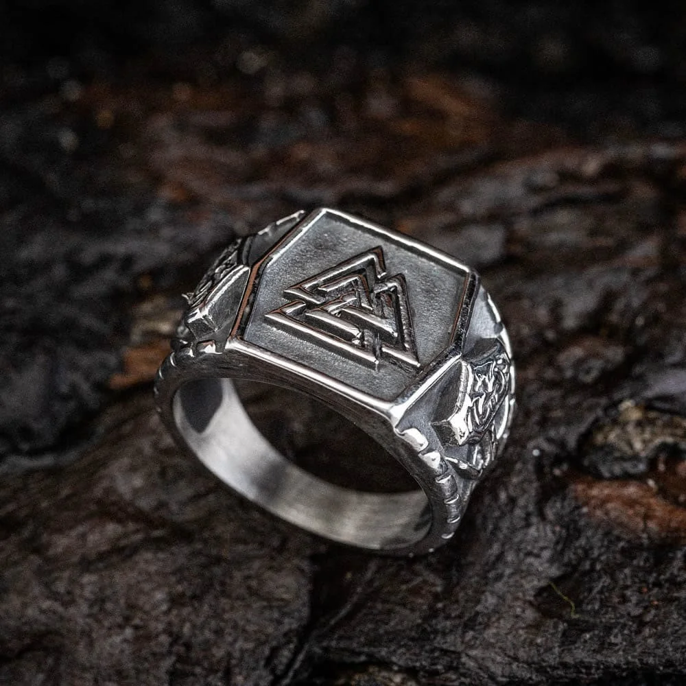 Men's Viking Valknut And Mjolnir Pattern Ring
