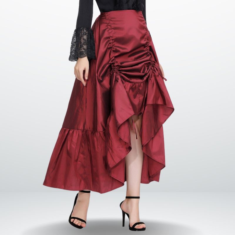 Retro Drawstring Folds Ruffled Hem Short front Long back Skirt