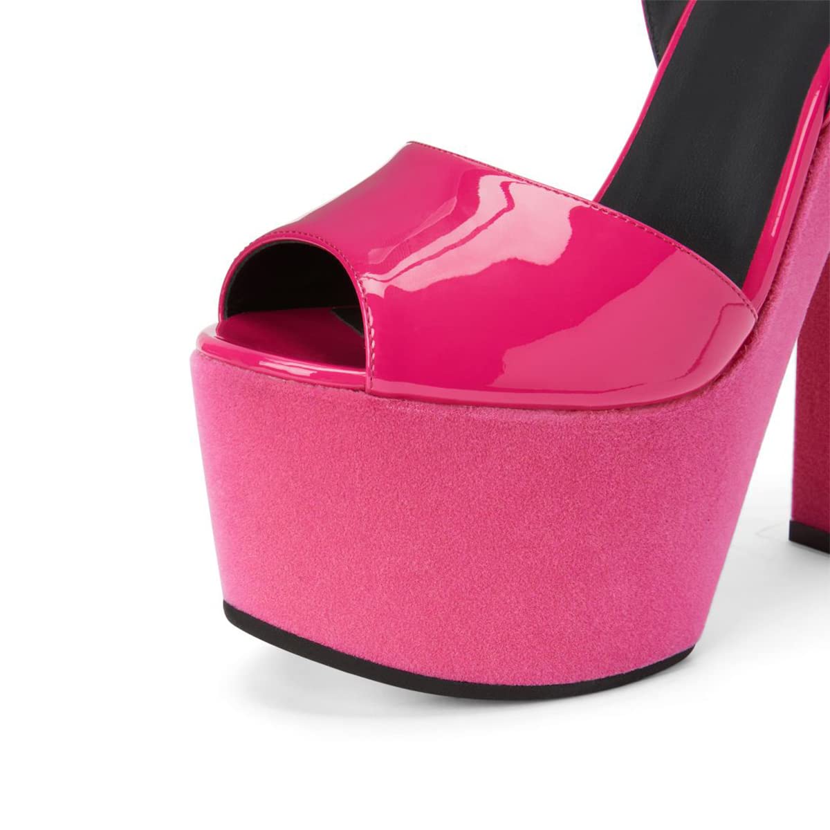 Peep Toe Chunky Heel Ankle Strap Hot Pink Sandals with Platform