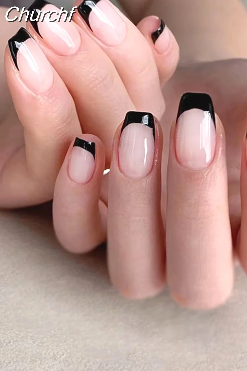 Churchf Short Square Fake Nails Colorful French False Nails Detachable ...