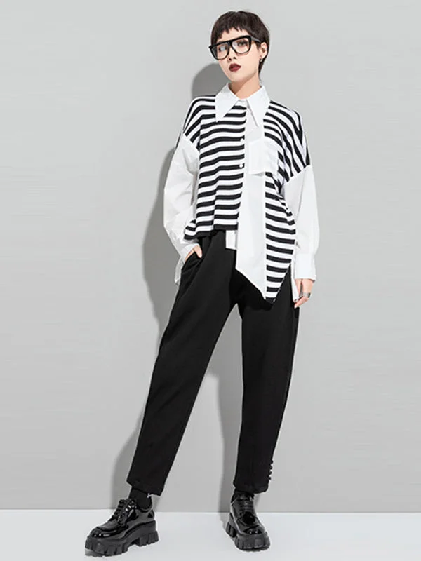 Stylish Asymmetric Split-Joint Striped High-Low Irregular Clipping ...