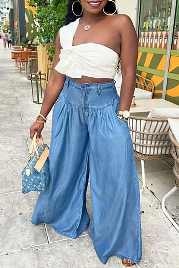 Casual Street Fashion High Rise Straight Wide Leg Jeans