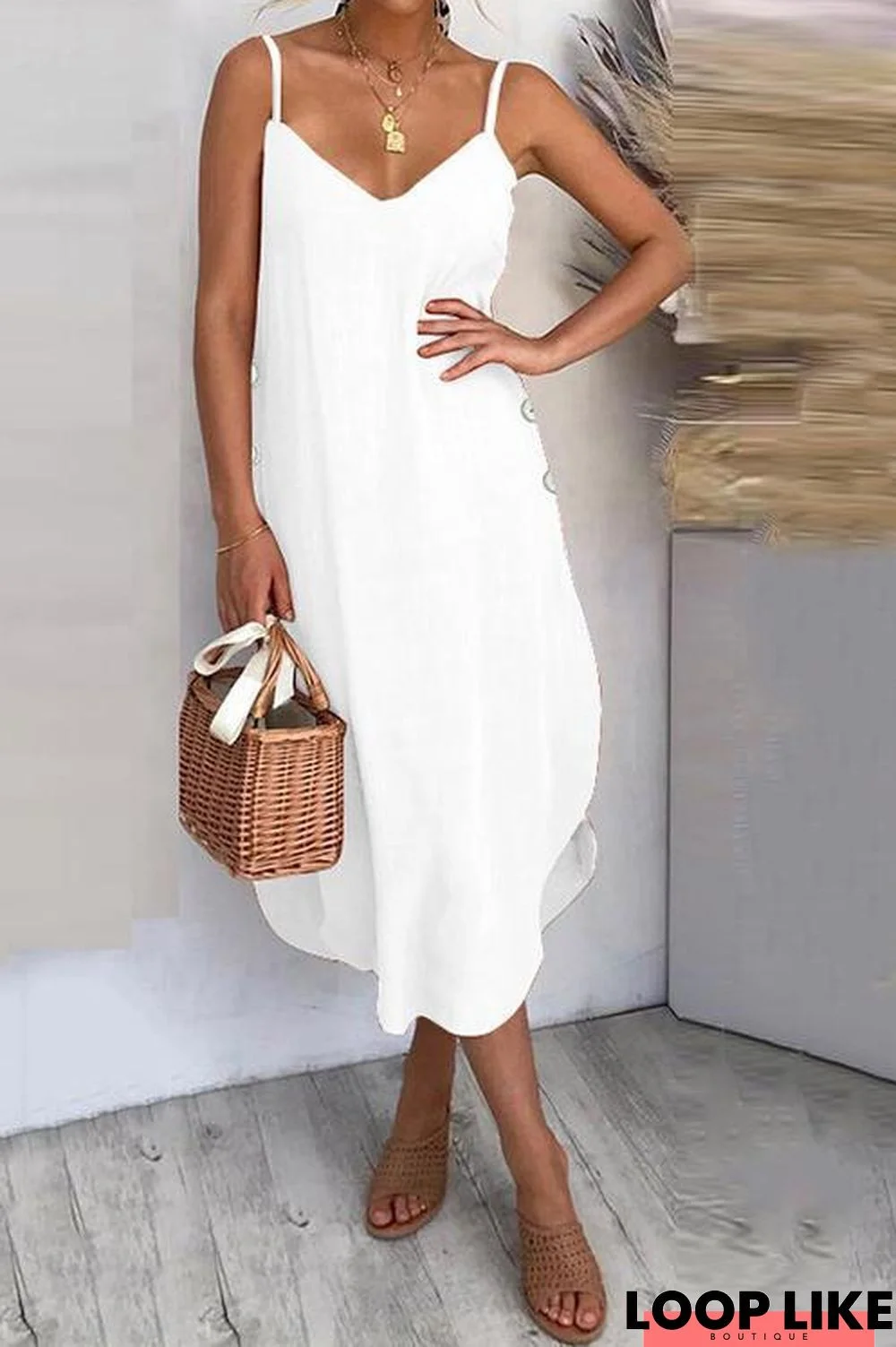Side Button Slip Maxi Dress - LoopLike