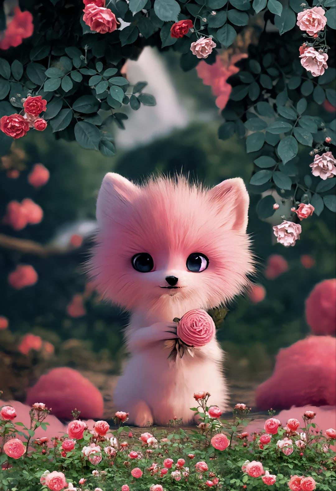 Cute Fox And Roses (canvas) full round or square drill diamond painting