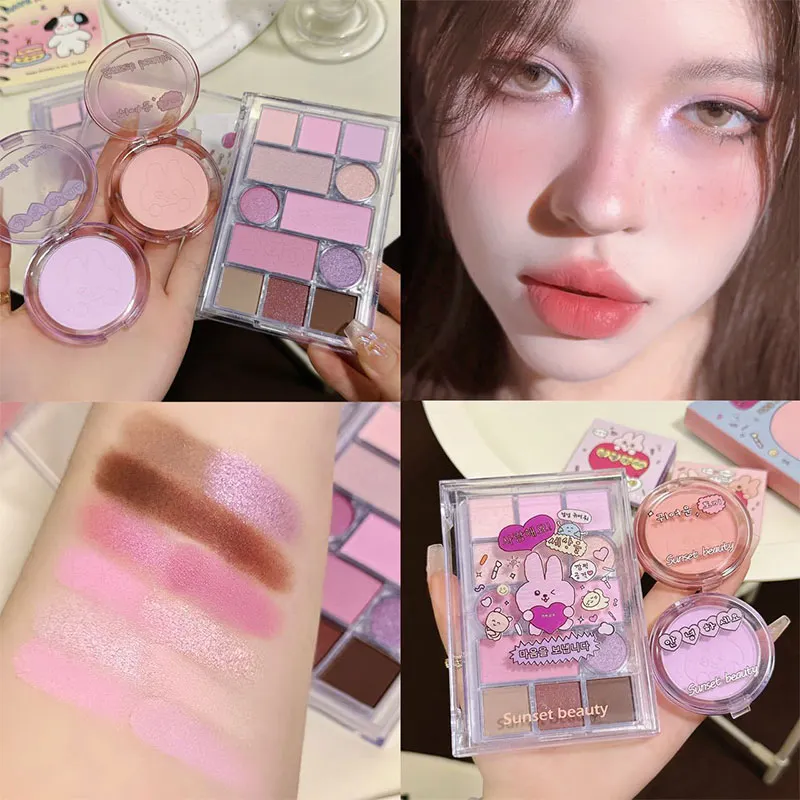 YICKYUE Love Eye Shadow Plate Blusher Pearlescent Matte Makeup Plate ...