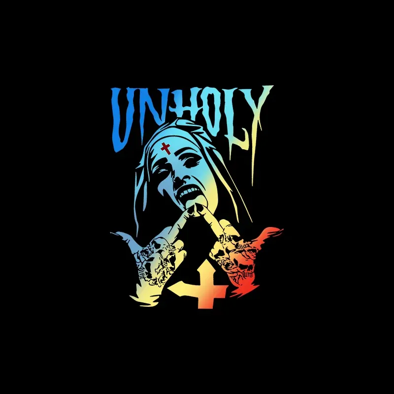 UNHOLY Nun Fluorescent Style Black Print Hoodie