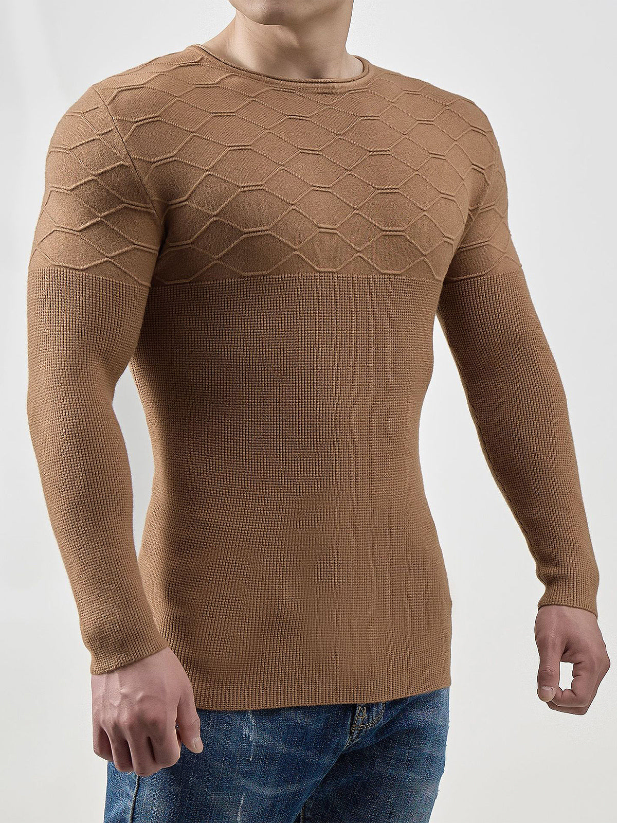 M's Muscle fit Sweater Grid Texture Pullover