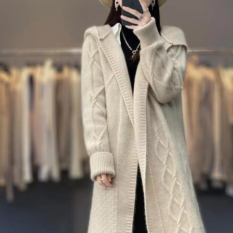 Woherb And Winter 2025 New Long Cashmeet Cardigan Women's Long Hooded ...
